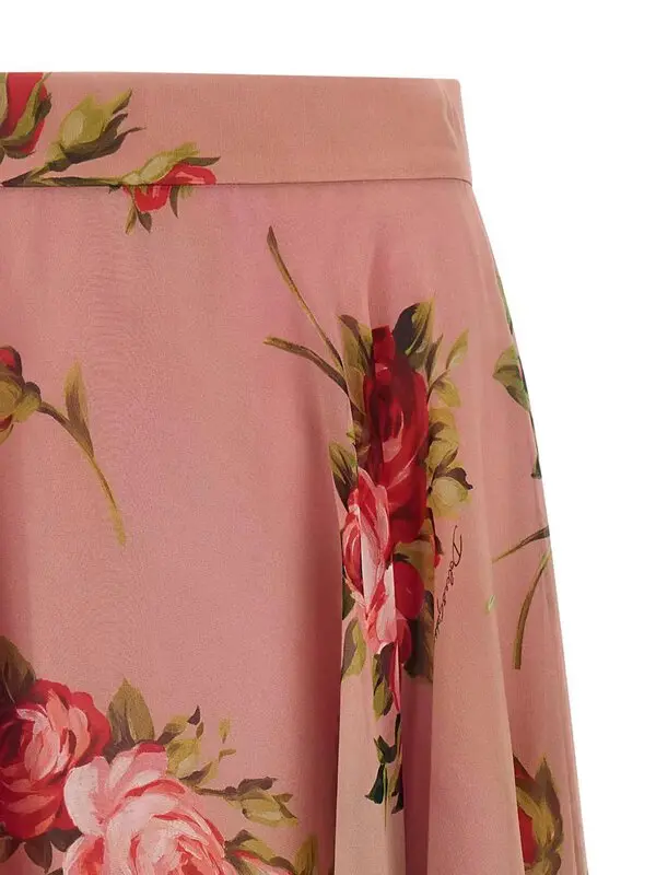 Dolce & Gabbana Floral Print Chiffon Midi Skirt - Pink