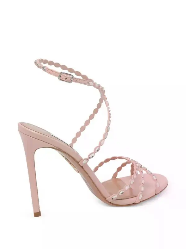 AQUAZZURA Tequila Buckle Embellished Leather Sandals - Pink