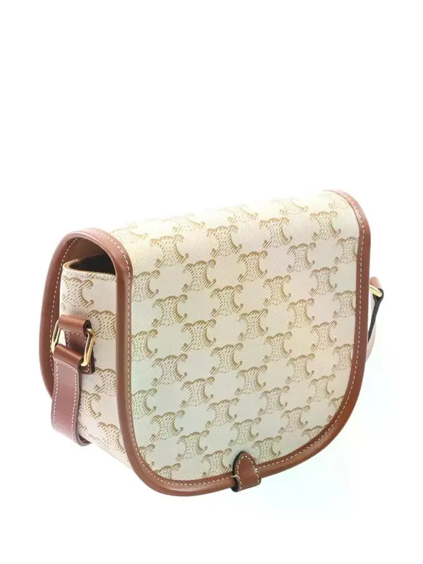 Celine 2020 Medium Triomphe Coated Canvas Folco Crossbody Bag - White