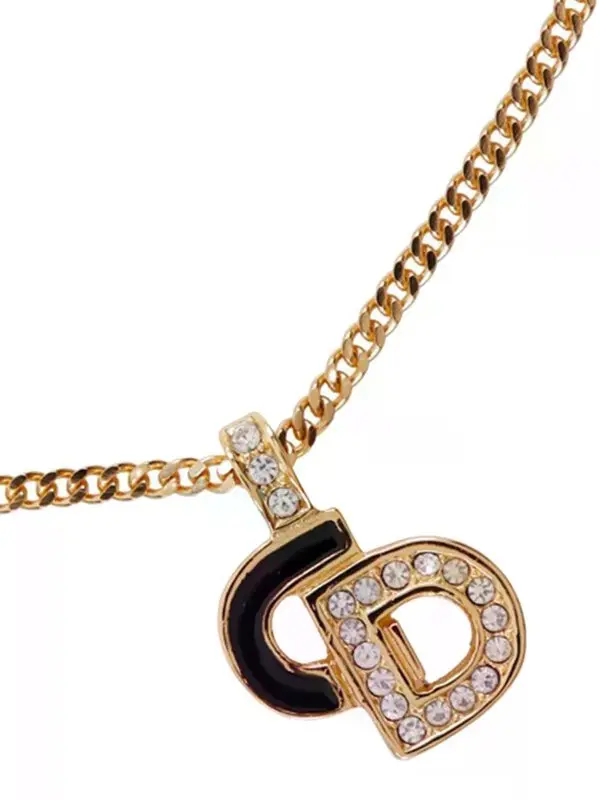 Dior Gold Plated Rhinestone Cd Logo Pendant Necklace - Black