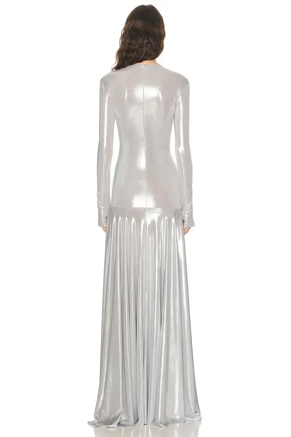 Norma Kamali Long Sleeve Shirred Flared Gown