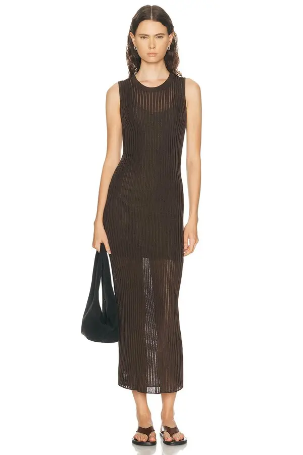 Loulou De Saison Icaria Loose Fit Semi Transparent Sleeveless Midi Dress - Brown