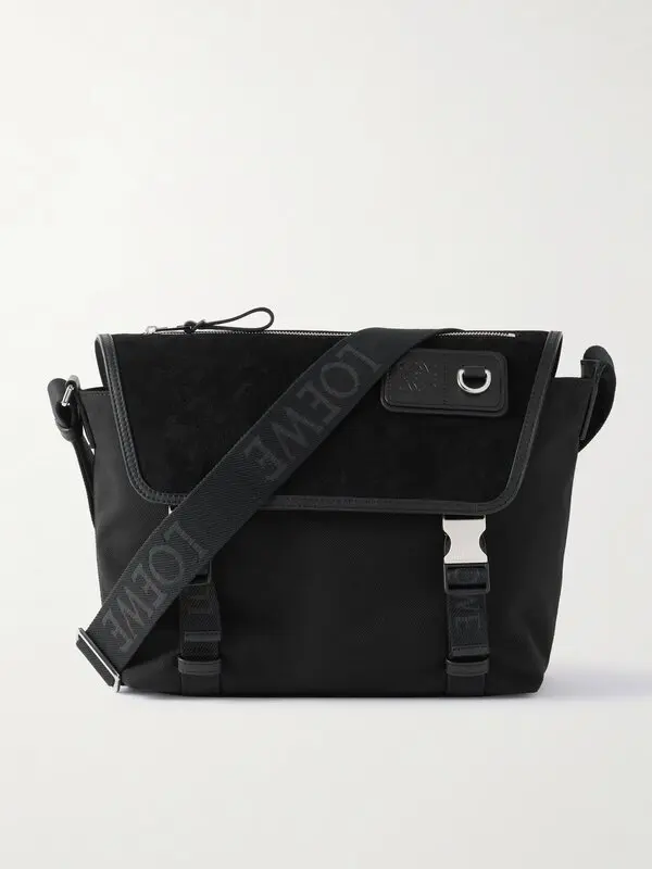 Loewe Leather-trimmed Suede And Canvas Messenger Bag - Black
