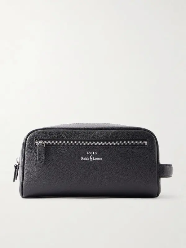 Polo Ralph Lauren Logo-print Full-grain Leather Washbag - Black