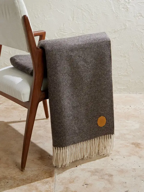 SOHO HOME Marwood Logo-appliquéd Fringed Wool-blend Throw - Gray