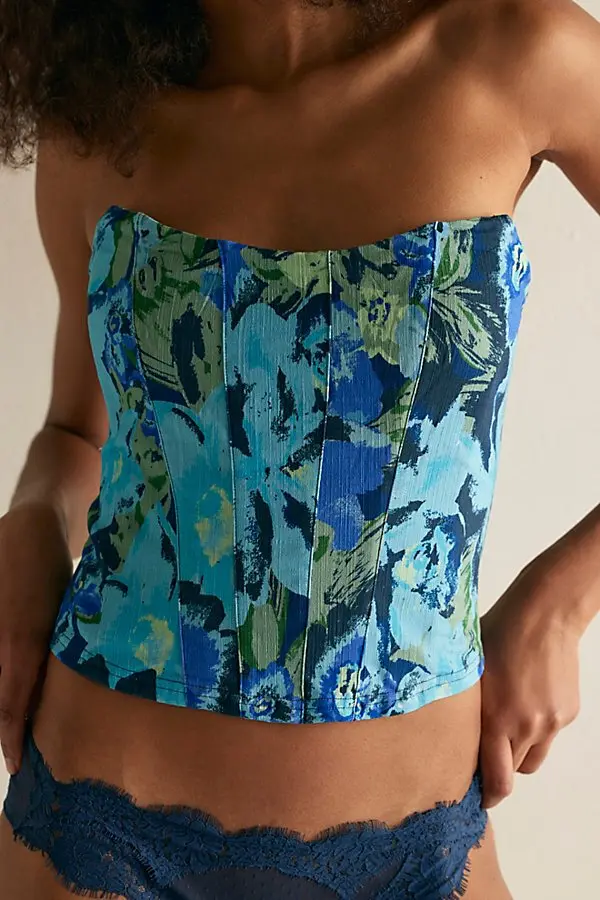 Free People Happy Hour Printed Tube Top - Blue Combo