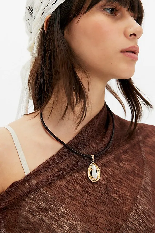Free People Freshwater Pearl Pendant Necklace - Espresso/gold