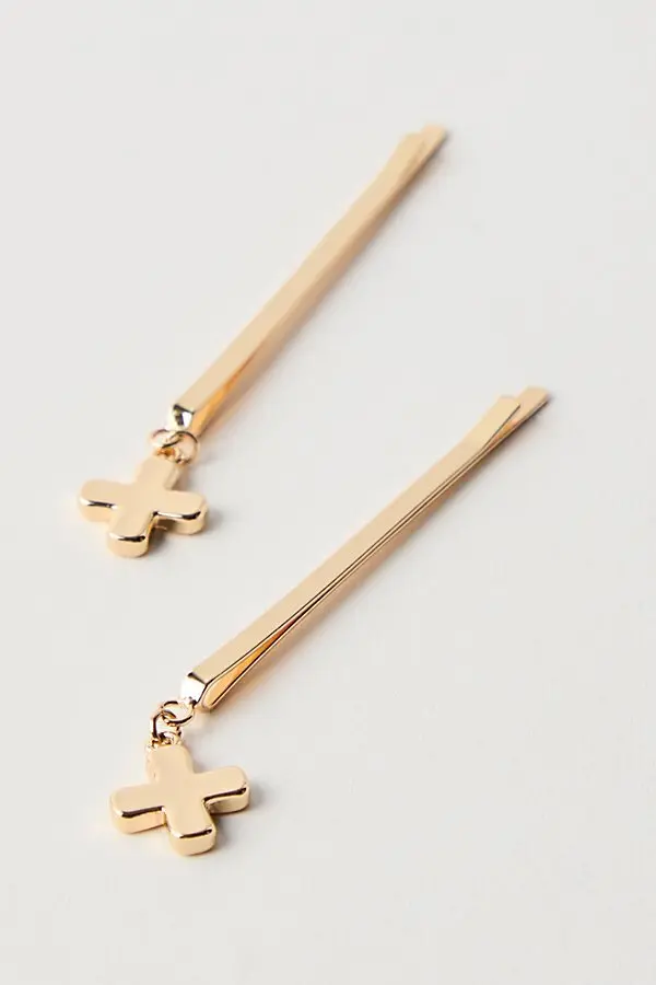 Free People Elara Barrettes - Gold Cross