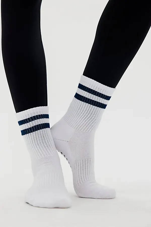 Free People Super Stripe Pilates Grip Socks - Navy Stripe