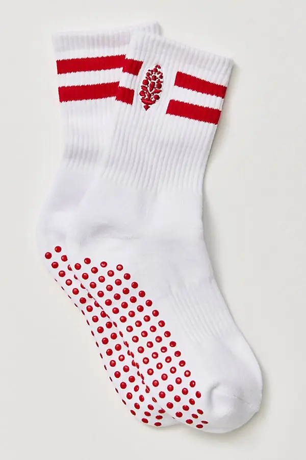 Free People Super Stripe Pilates Grip Socks - Red