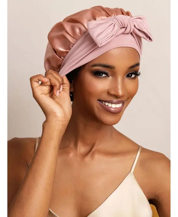 SILKSILKY Pure Mulberry Silk Bowknot Tie Bonnet - Pink