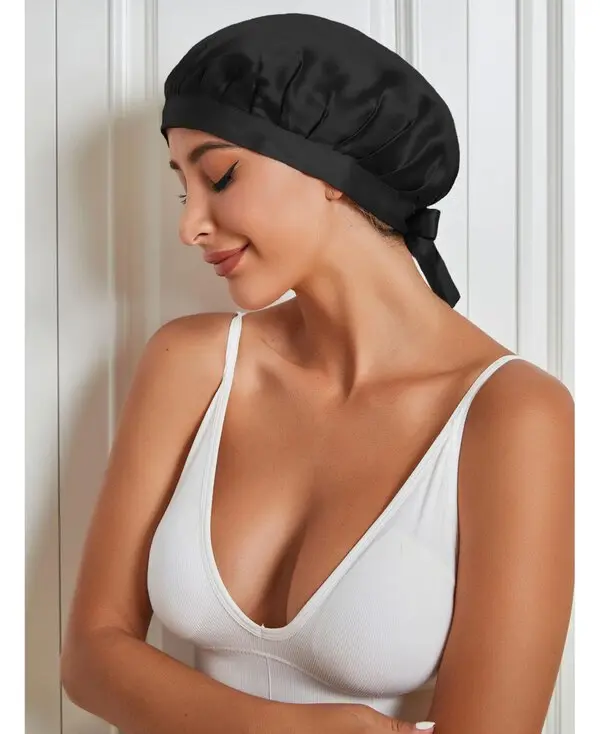 SILKSILKY Pure Silk Ribbon Bonnet - Black