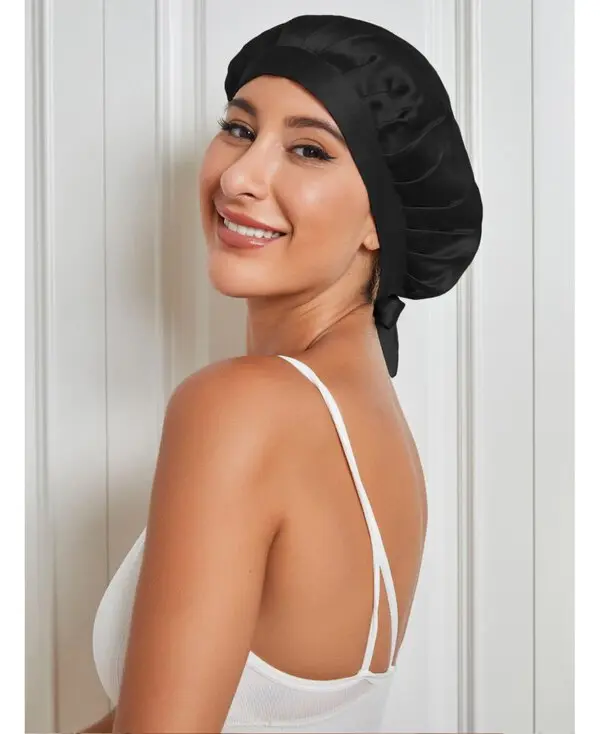 SILKSILKY Pure Silk Ribbon Bonnet - Black