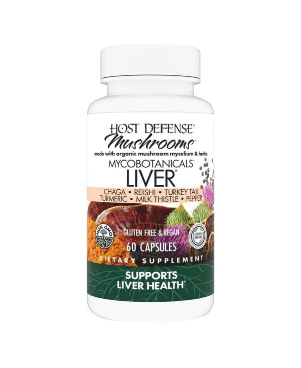 HOST DEFENSE Mycobotanicals Liver Capsules Liver Health Supplement With Milk Thistle & Turmeric Root - No Color