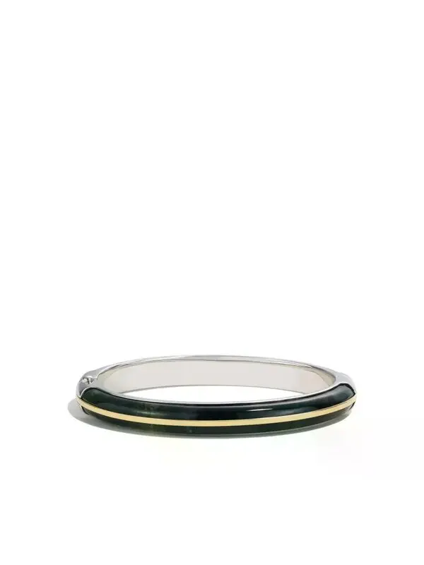 BY PARIAH 14ct Gold And Sterling Green Agate Bangle - Silver