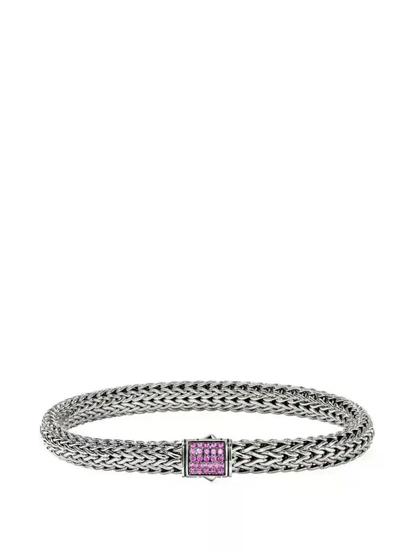 John Hardy Sterling Woven Bracelet With Pink Sapphire