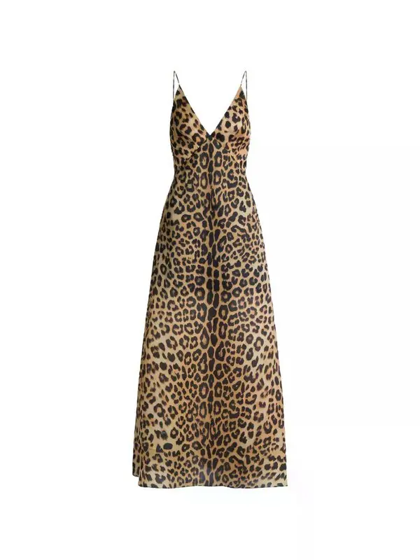 Alberta Ferretti Leopard V-neck Dress - Brown