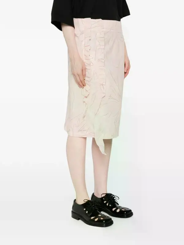 Plan C Floral Print Midi Skirt With Ruffle Detail