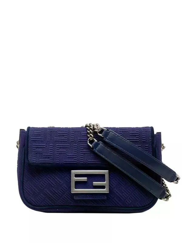 Fendi Zucca Embossed Technical Fabric Chain Baguette - Blue