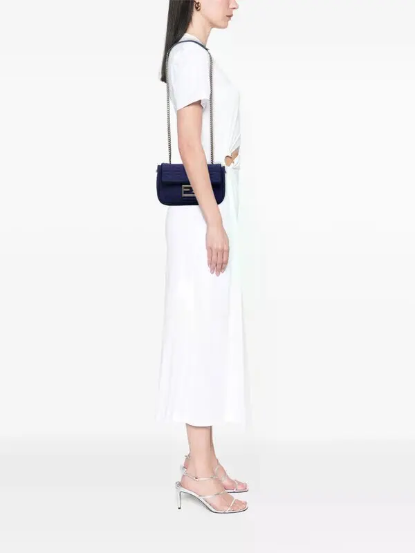 Fendi Zucca Embossed Technical Fabric Chain Baguette - Blue