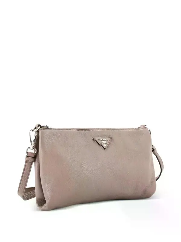 Prada Flat Zip Vitello Daino Mini Crossbody Bag - Grey