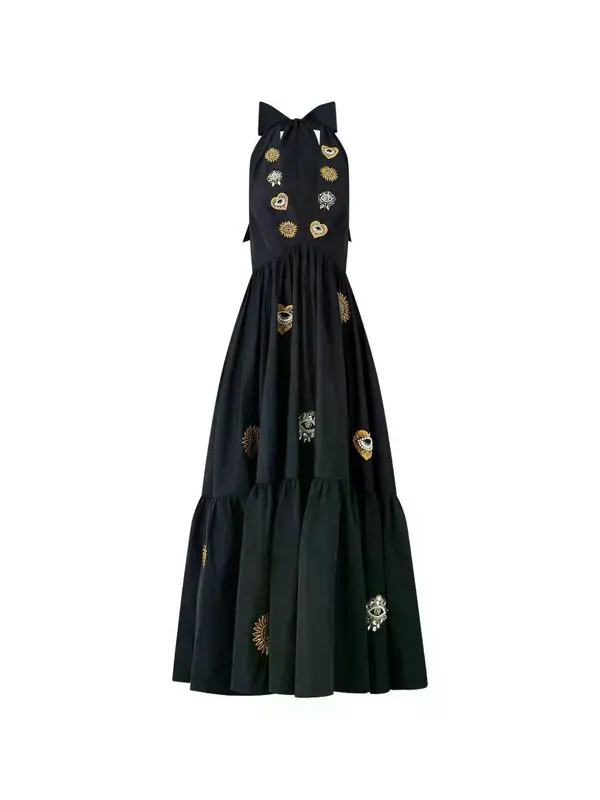 Camilla Halterneck Maxi Dress With Ruffle Hem - Black
