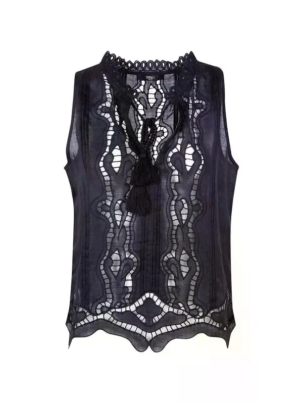 Seventy Openwork Lace Ramie Top