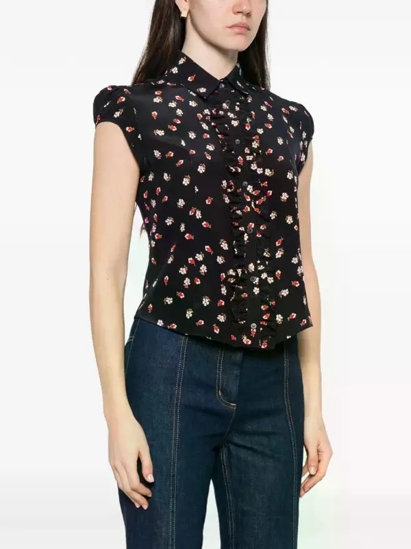 Max Mara Flower-print Ruffled Top - Blue