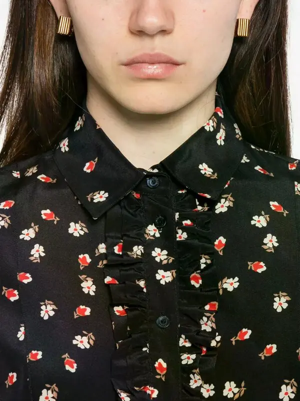 Max Mara Flower-print Ruffled Top - Blue
