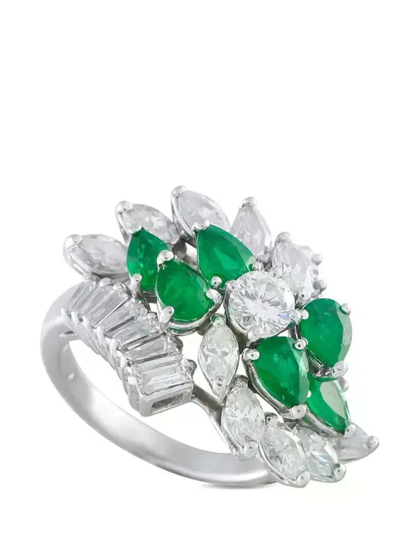 LB EXCLUSIVE Diamond And Emerald Platinum Ring - Silver