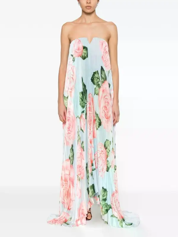 L'IDEE Floral Pleated Maxi Dress - Blue