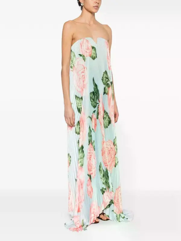 L'IDEE Floral Pleated Maxi Dress - Blue
