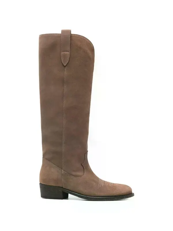 VIA ROMA 15 Embroidered Suede Boots - Brown
