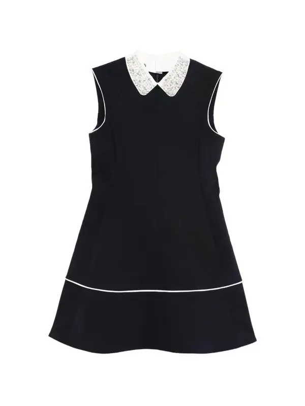 Maje Flared Mini Dress With Crystal Embellished Peter Pan Collar