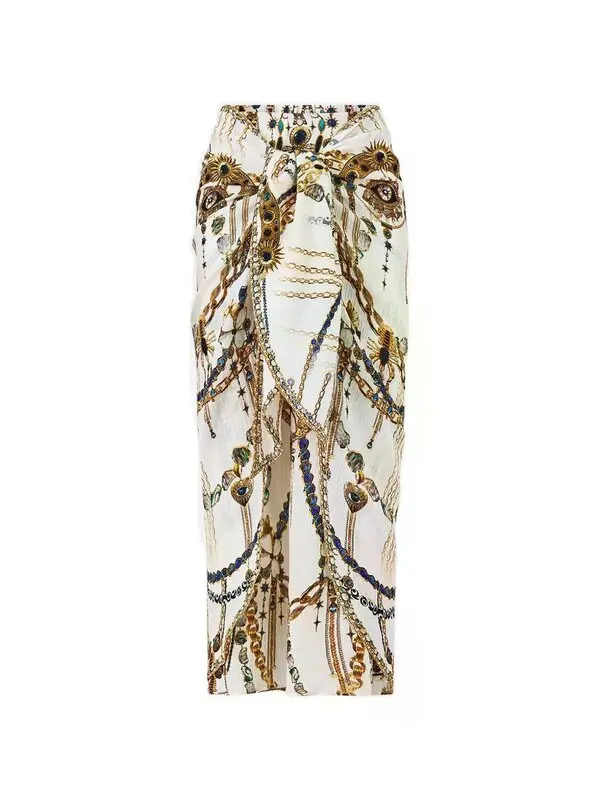 Camilla Tie-front Midi Skirt - White