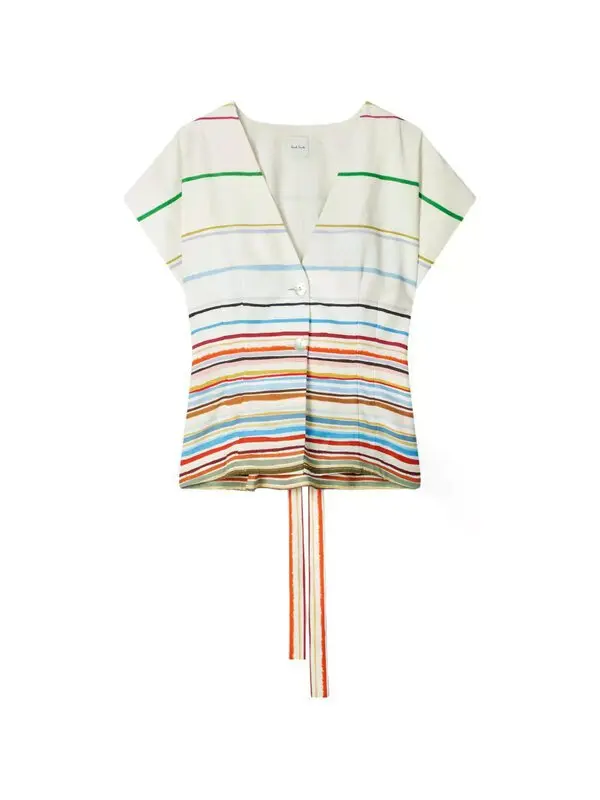 Paul Smith Striped V-neck Top With Tie Waist