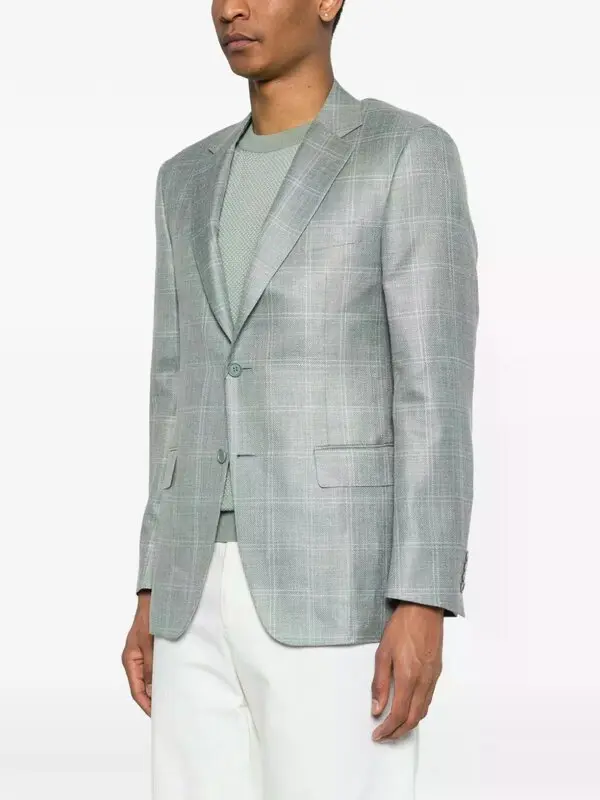 Canali Check Button Blazer - Blue
