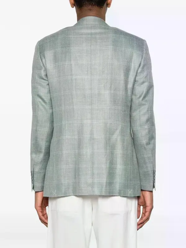 Canali Check Button Blazer - Blue