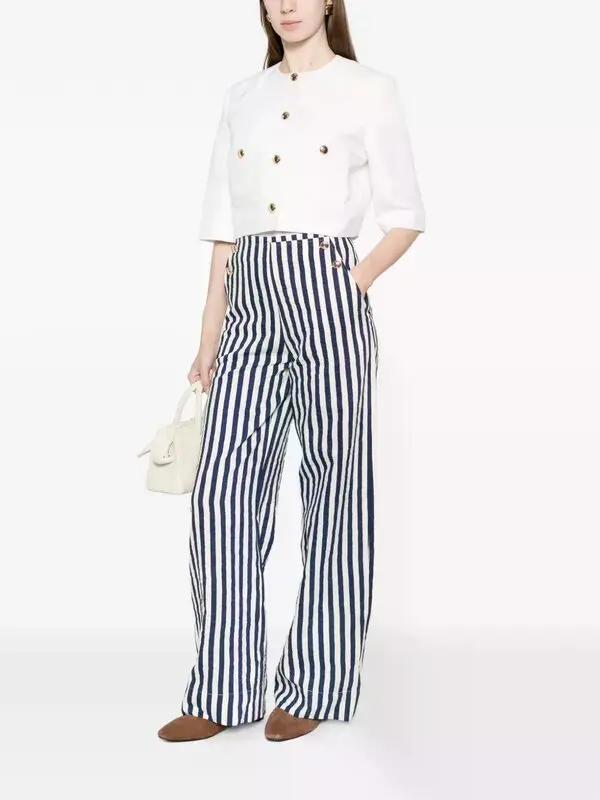 Maje Palais Striped Linen Crêpe Wide-leg Trousers - Blue