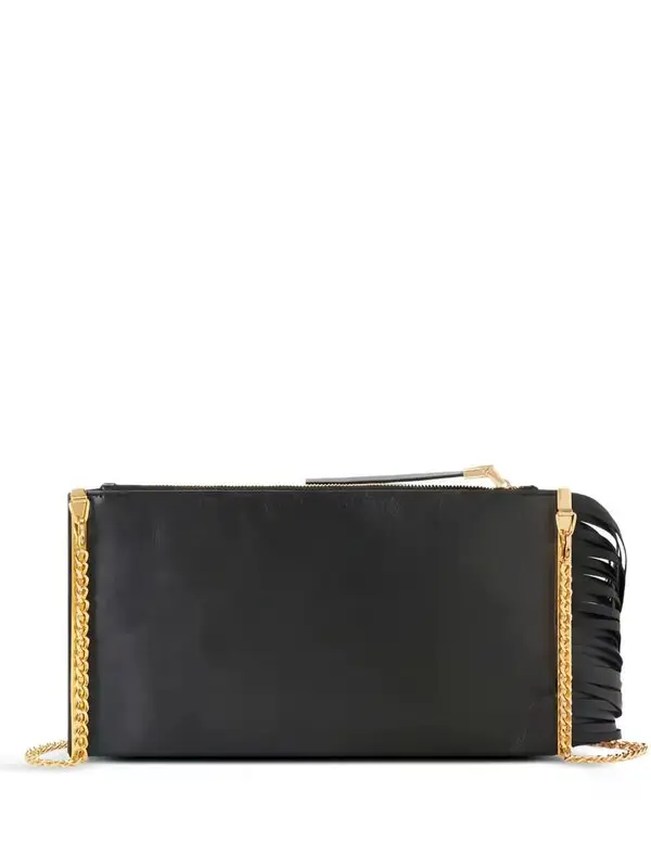 Elisabetta Franchi Fringed Leather Shoulder Bag With Chain Strap - Black