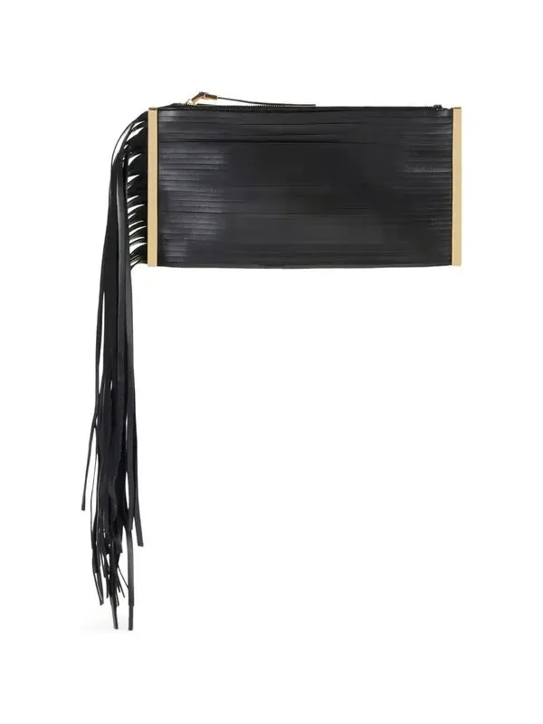 Elisabetta Franchi Fringed Leather Shoulder Bag With Chain Strap - Black