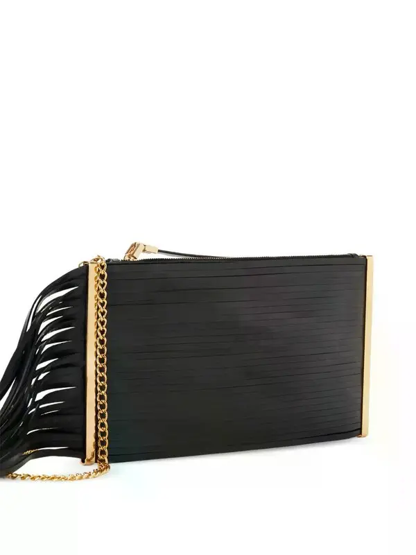 Elisabetta Franchi Fringed Leather Shoulder Bag With Chain Strap - Black