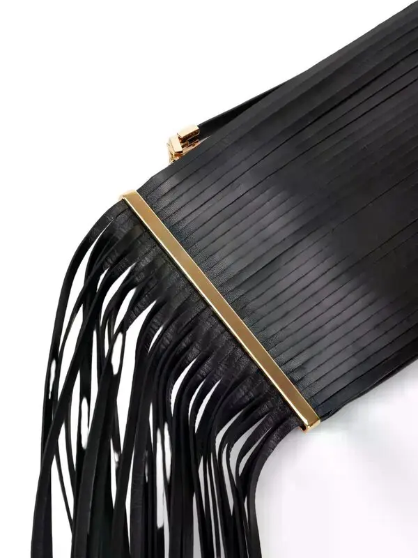 Elisabetta Franchi Fringed Leather Shoulder Bag With Chain Strap - Black