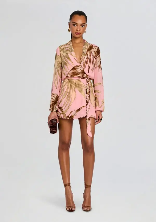 Rococo Sand Fawn Mini Dress With Detachable Belt - Pink