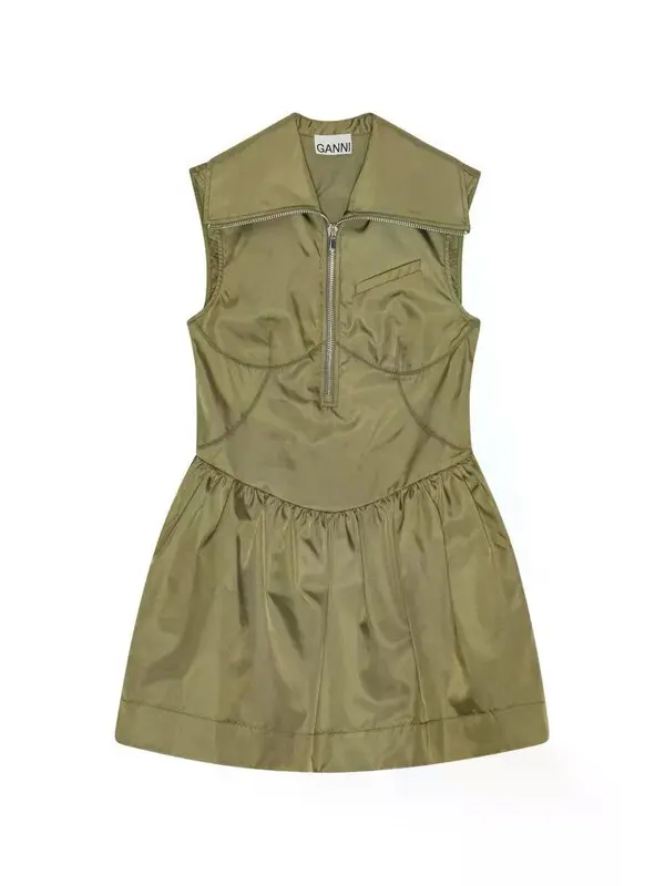 GANNI Collared Zipped Mini Dress