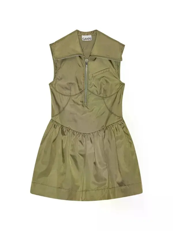 GANNI Collared Zipped Mini Dress