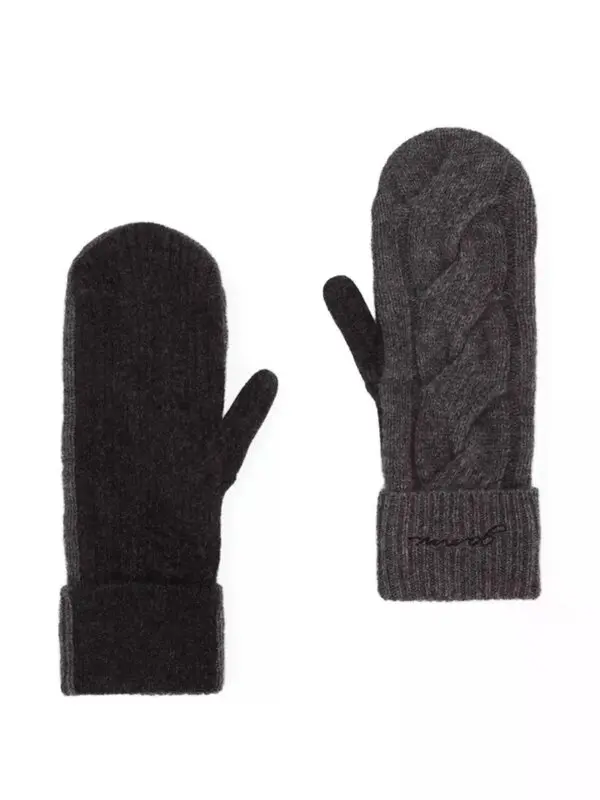 GANNI Cable-knit Mittens - Grey