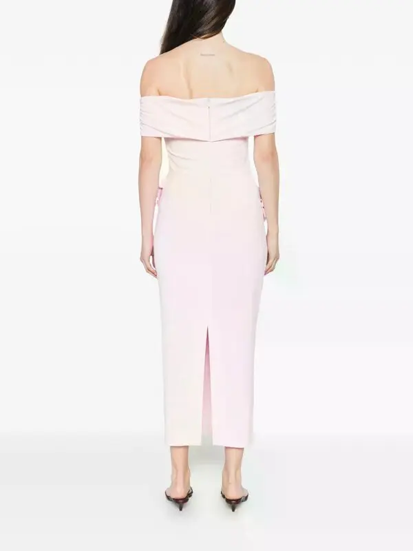 Roland Mouret Off-shoulder Ruched Midi Dress With Floral Appliqu