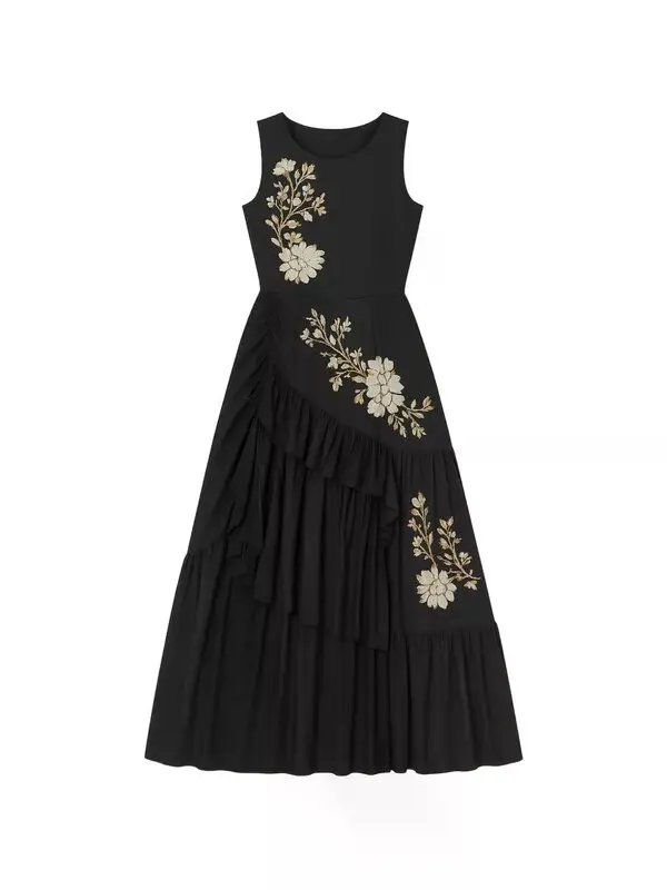 PSOPHIA Floral-details Ruffled Dress - Black