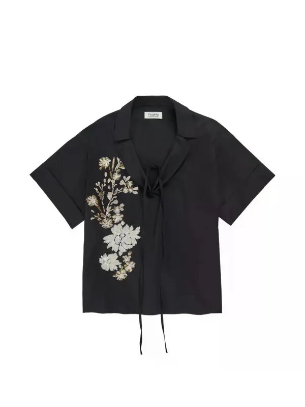 PSOPHIA Zwart Floral-embroidered Shirt - Black
